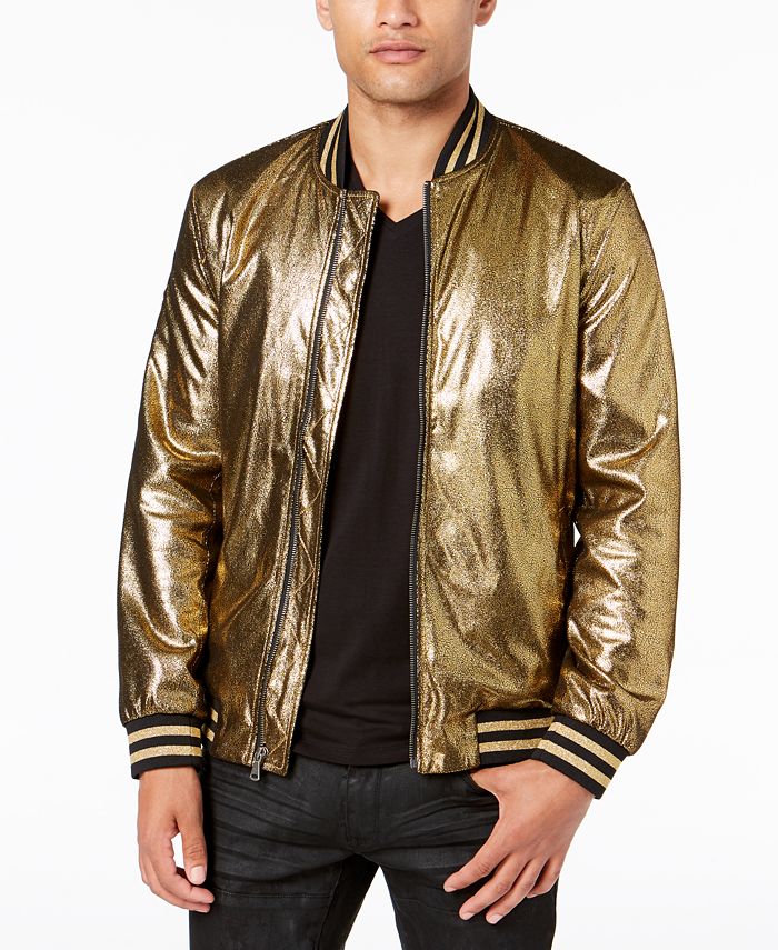 INC International Concepts I.N.C. Men's Gold Foil Bomber Jacket ...