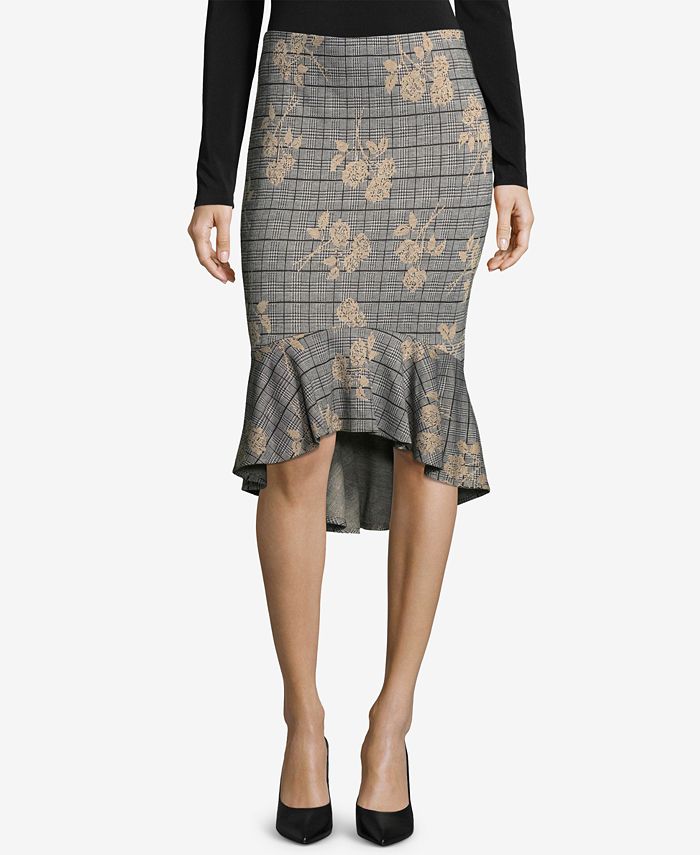 ECI Plaid Ruffled Pencil Skirt - Macy's