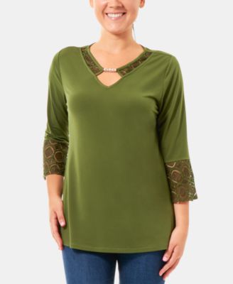 NY Collection Lace-Trim Keyhole Top - Macy's