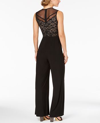 Nightway Embellished Lace Contrast Jumpsuit - Macy's