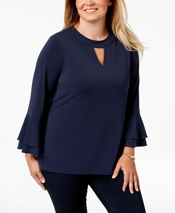 Charter Club Plus Size Keyhole Crepe Top, Created for Macy's - Macy's