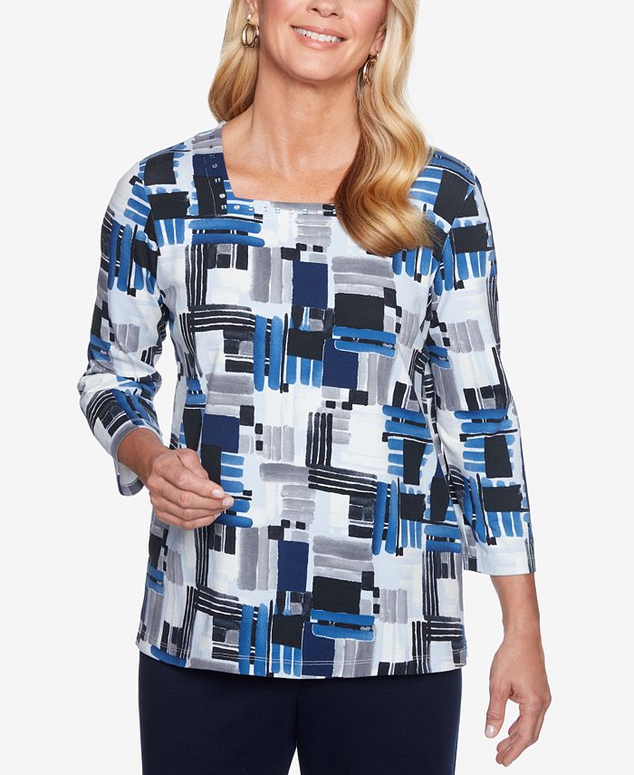 Alfred Dunner Classics Printed Square-Neck Top - Macy's