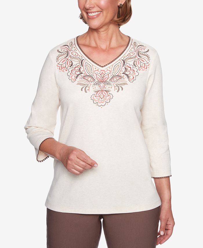 Alfred Dunner Petite Sunset Canyon Embroidered Top - Macy's