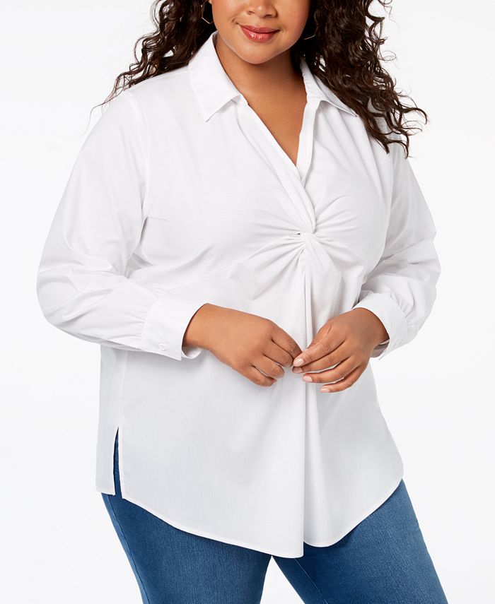 NY Collection Plus Size Front Knot Shirt - Macy's