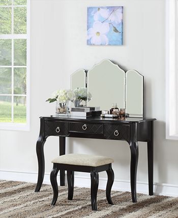 Poundex Vanity Set with Stool - Macy's