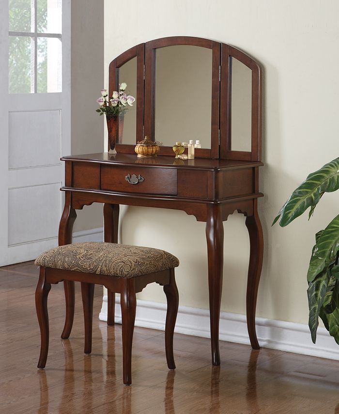 Poundex Vanity Set with Stool - Macy's