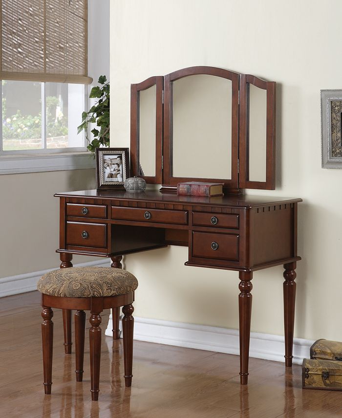 Poundex Vanity Set with Stool - Macy's