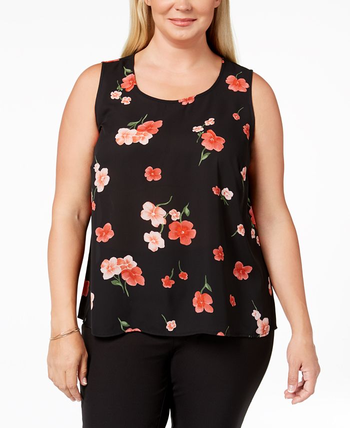 Nine West Plus Size Printed Sleeveless Blouse - Macy's