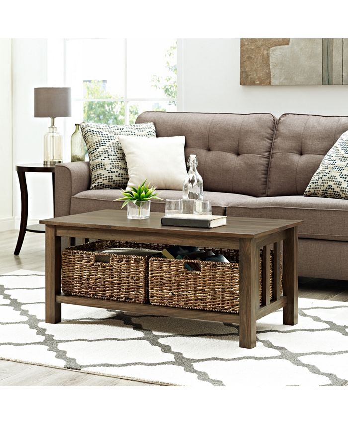 Walker Edison 40" Wood Storage Coffee Table with Totes - Dark Walnut ...