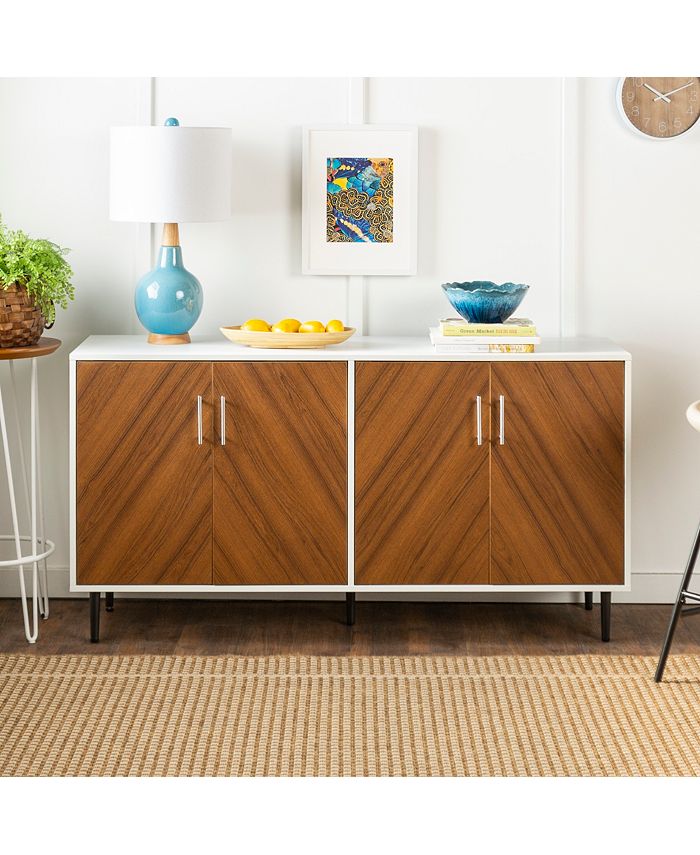 Walker Edison 58" Modern Bookmatch Buffet - White/Teak - Macy's
