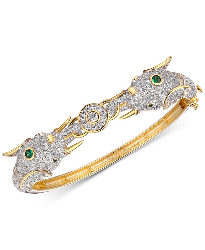 Tiara Cubic Zirconia Elephant Head Bangle Bracelet in 14k Gold-Plated ...