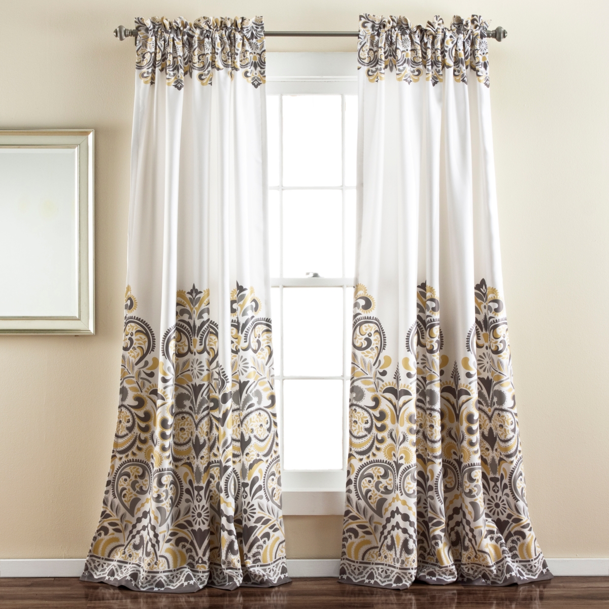 Click here for Clara 52 x 84 Bohemian Print Curtain Set - Gray prices