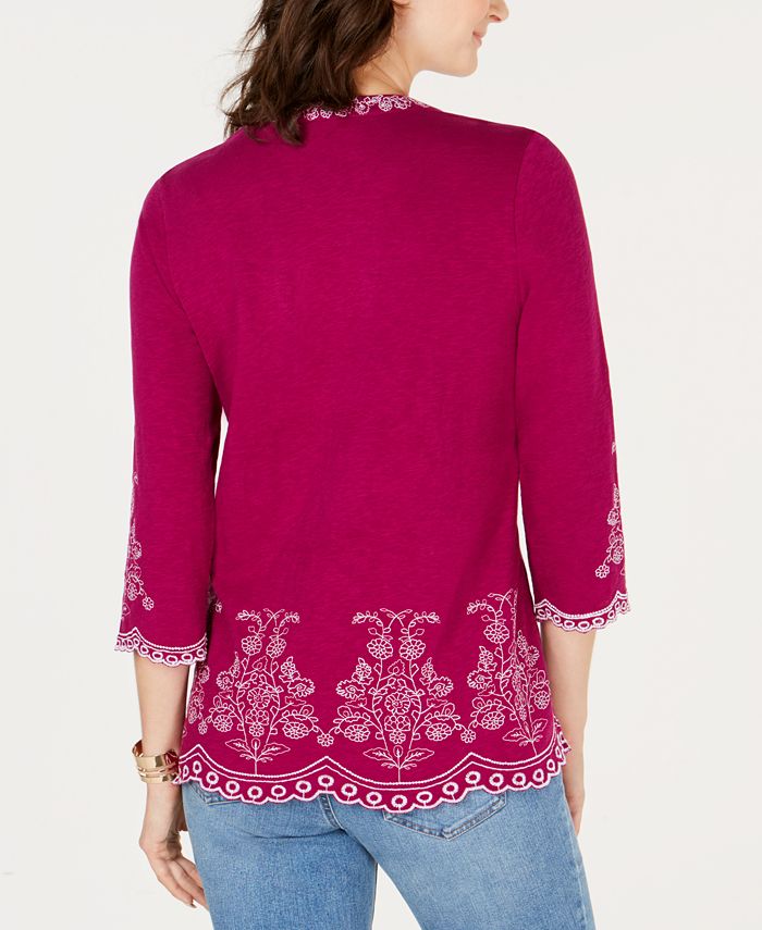 Charter Club Cotton Embroidered Top, Created for Macy's - Macy's