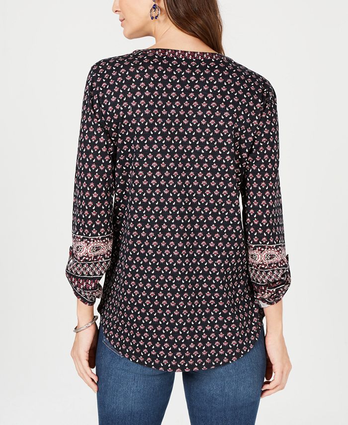 Style & Co Printed Roll-Tab Sleeve Top, Created for Macy's - Macy's