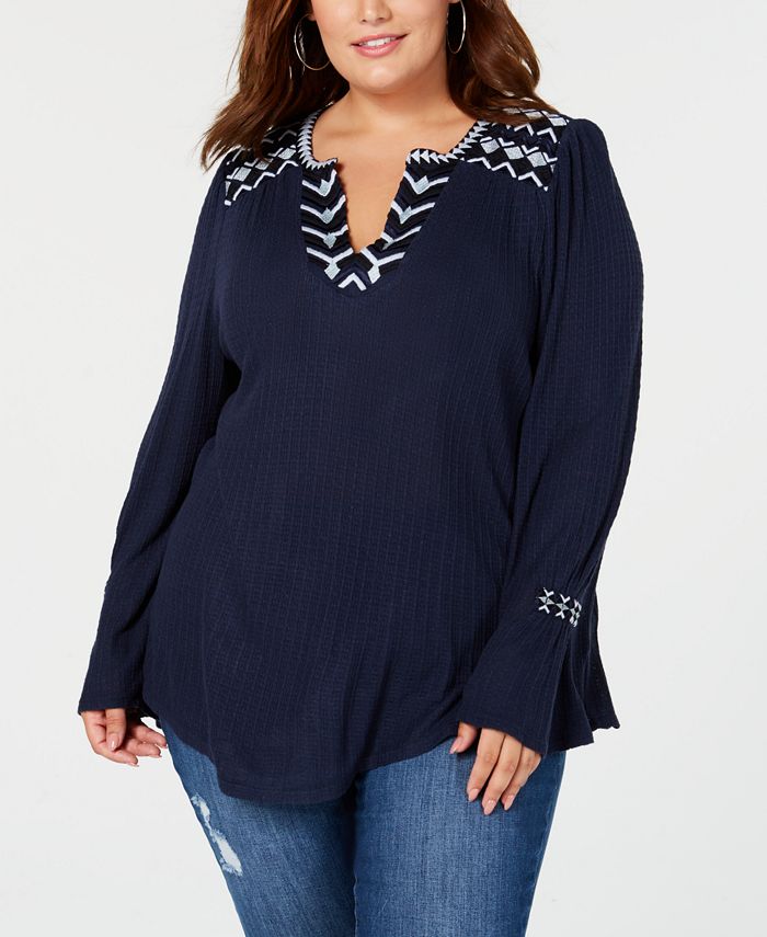 Lucky Brand Trendy Plus Size Embroidered Top - Macy's