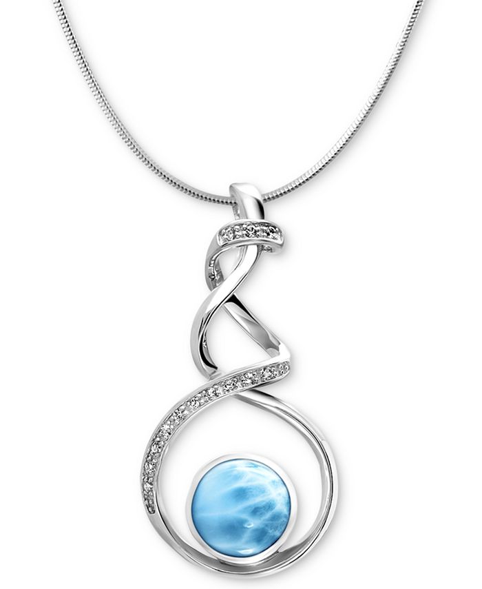 Marahlago Larimar (12mm) & White Sapphire Accent Twist 21" Pendant ...
