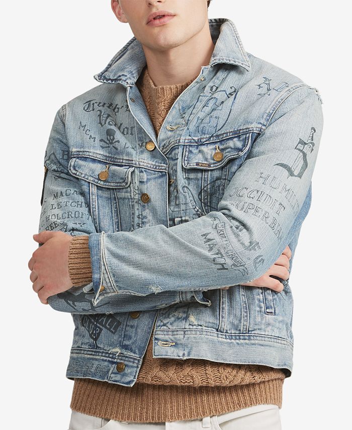 Polo Ralph Lauren Men's Distressed & Printed Denim Trucker Jacket - Macy's