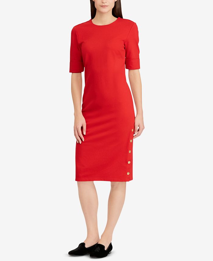 Lauren Ralph Lauren Button-Trim Ponté Knit Dress - Macy's