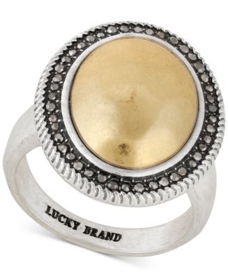 Lucky Brand Two-Tone Crystal Statement Ring - Macy's