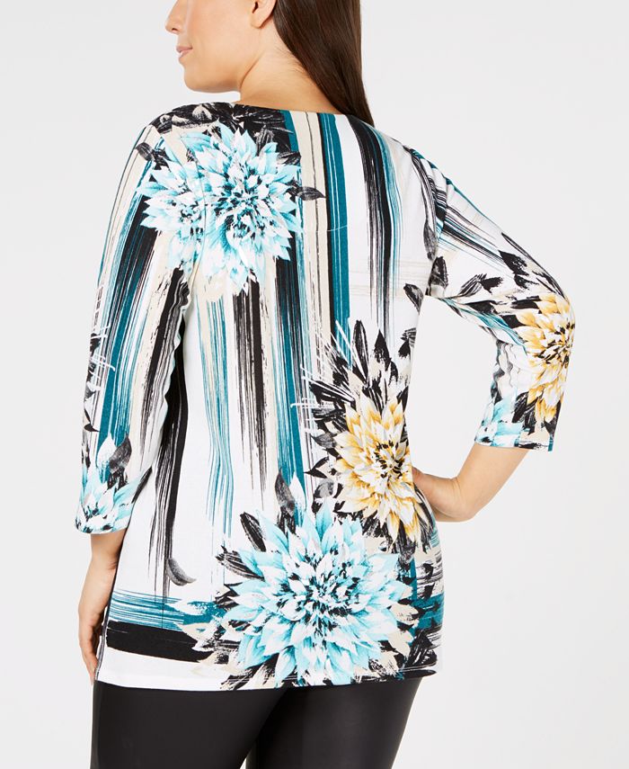 JM Collection Plus Size Printed Ruched Top, Created for Macy's - Macy's
