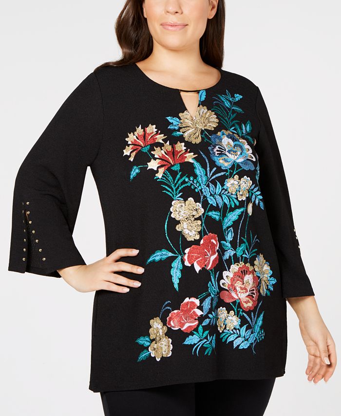 JM Collection Plus Size Printed Embellished Top, Created for Macy's ...