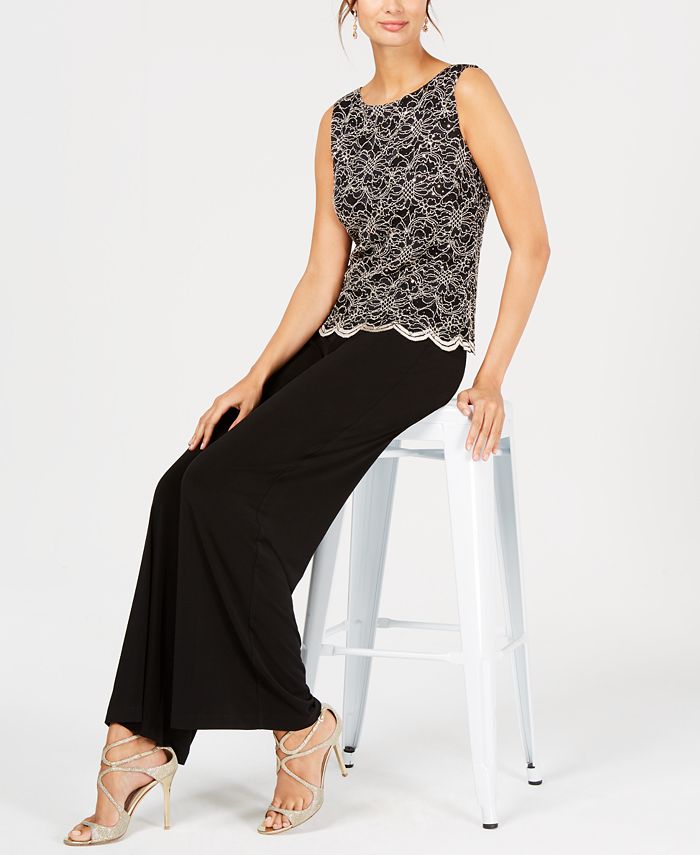 Connected Sequined Lace Popover Jumpsuit - Macy's