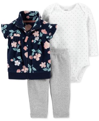Carter's Baby Girls 3-Pc. Fleece Vest, Bodysuit & Leggings Set - Macy's