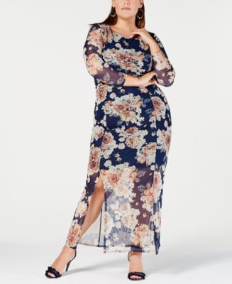NY Collection Plus Size Printed Bodycon Maxi Dress - Macy's