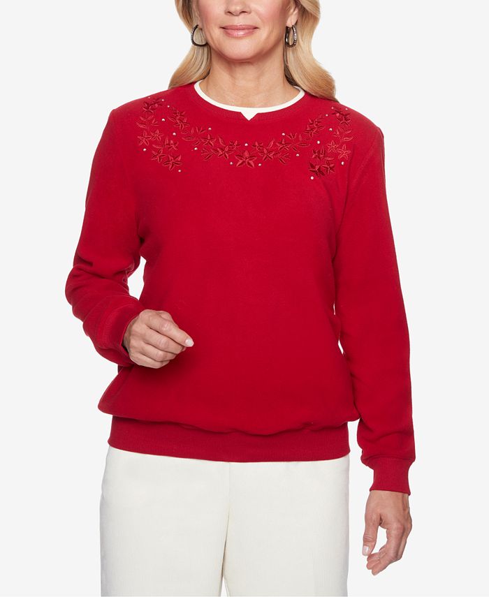 Alfred Dunner Petite Classics Embroidered Anti-Pill Knit Top - Macy's