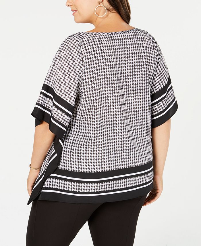 Michael Kors Plus Size Houndstooth-Print Top - Macy's