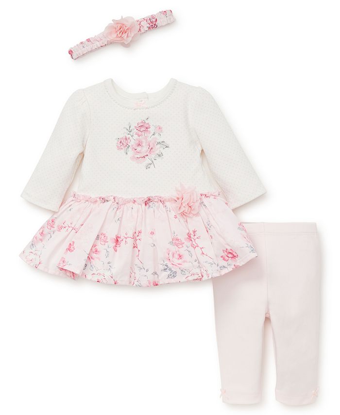Little Me Baby Girls Rose Dot Dress Legging Set with Headband - Macy's