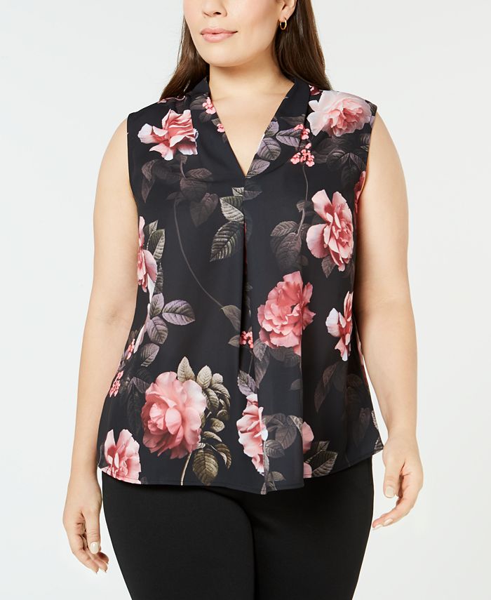 Nine West Plus Size Inverted-Pleat Sleeveless Top - Macy's
