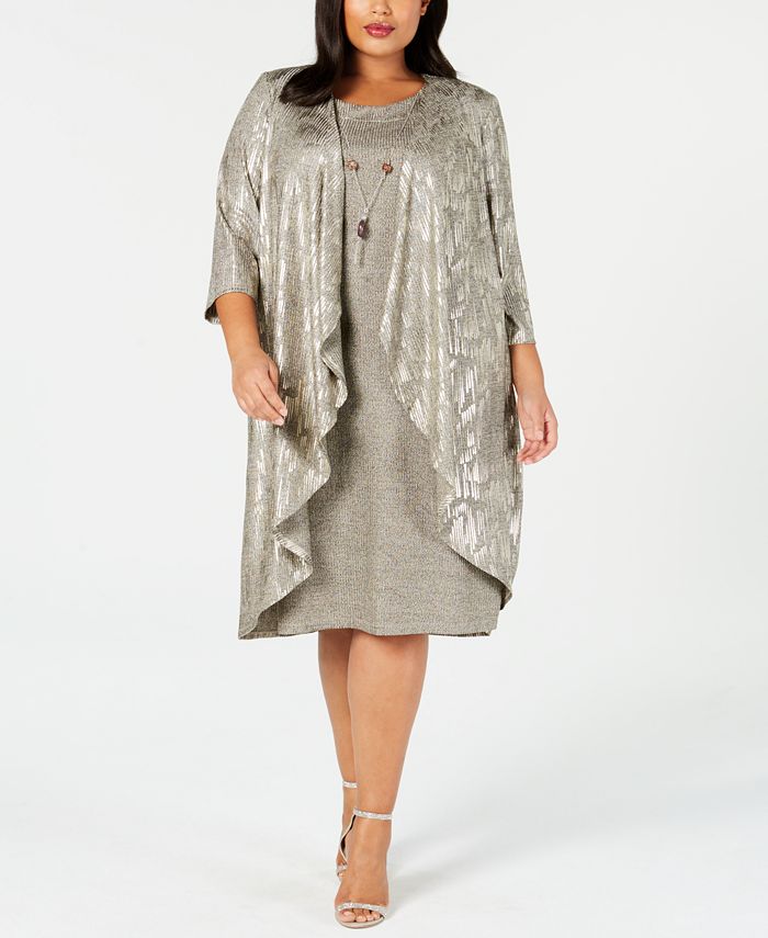 R & M Richards Plus Size Metallic Jacket Dress & Necklace - Macy's