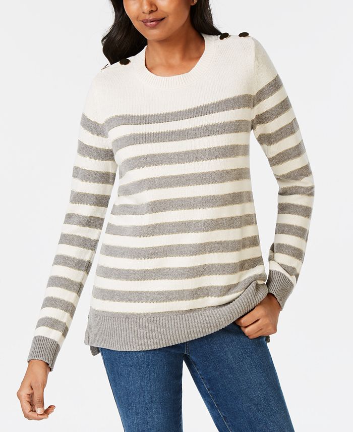 Charter Club Embellished Striped Sweater, Created for Macy's - Macy's