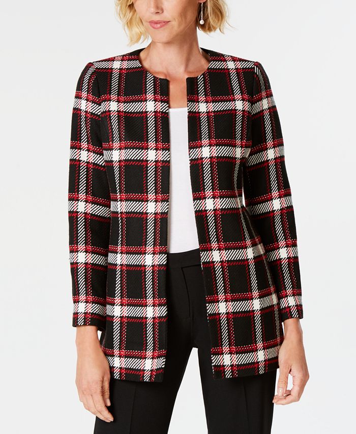 Kasper Plaid Jewel-Neck Jacket - Macy's