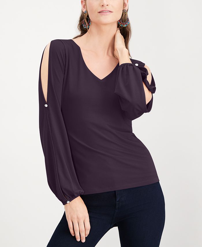 INC International Concepts I.N.C. Split-Sleeve Rhinestone-Button Top ...