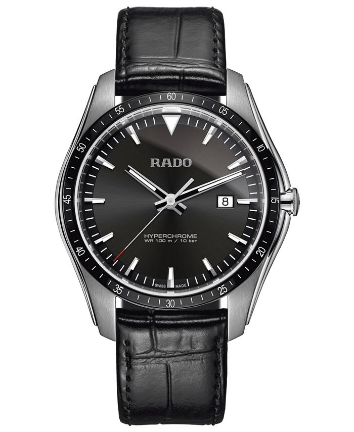 Rado Men's Swiss HyperChrome Black Leather Strap Watch 44.9mm - Macy's
