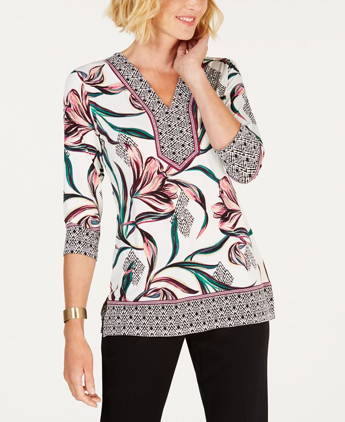 JM Collection Petites JM Collection Petite Printed Studded Tunic ...