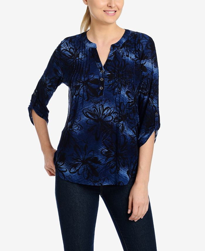 NY Collection Pleated Printed Top - Macy's