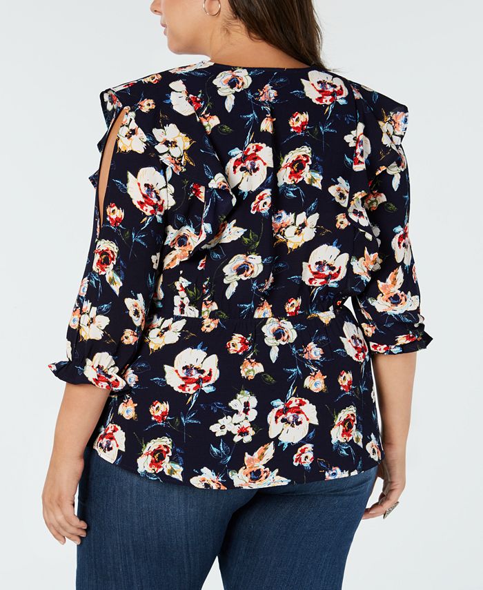 Monteau Trendy Plus Size Printed Faux-Wrap Top - Macy's