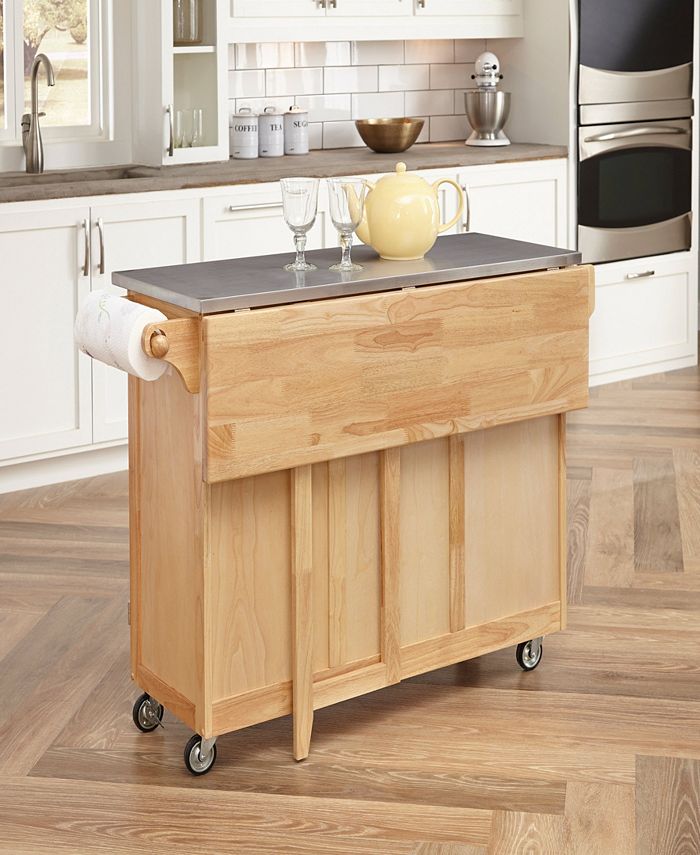 Home Styles Natural Breakfast Bar Kitchen Cart with Stainless Steel Top ...