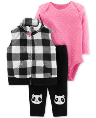 Carter's Baby Girls 3-Pc. Fleece Vest, Bodysuit & Pants Set - Macy's