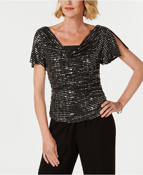 R & M Richards Petite Sequined Ruched Blouse & Reviews - Dresses ...
