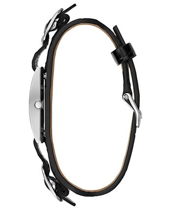 GUESS Women's Black Leather Strap & Cuff Watch 22x24mm - Macy's