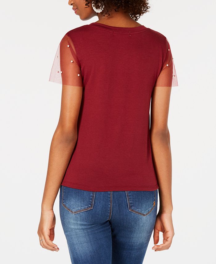 Crave Fame Juniors' Sheer-Sleeve Embellished Top - Macy's