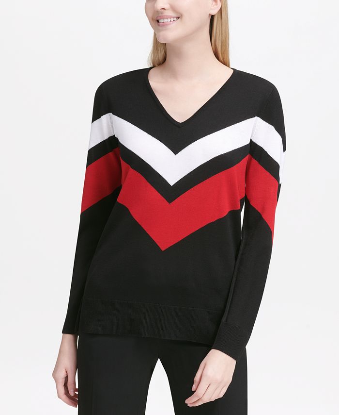 Calvin Klein V-Neck Chevron Sweater - Macy's