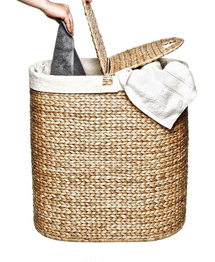 Seville Classics Water Hyacinth Lidded Oval Double Hamper - Macy's