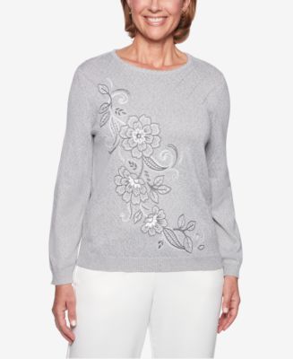 Alfred Dunner Stocking Stuffers Embroidered Crew-Neck Sweater - Macy's