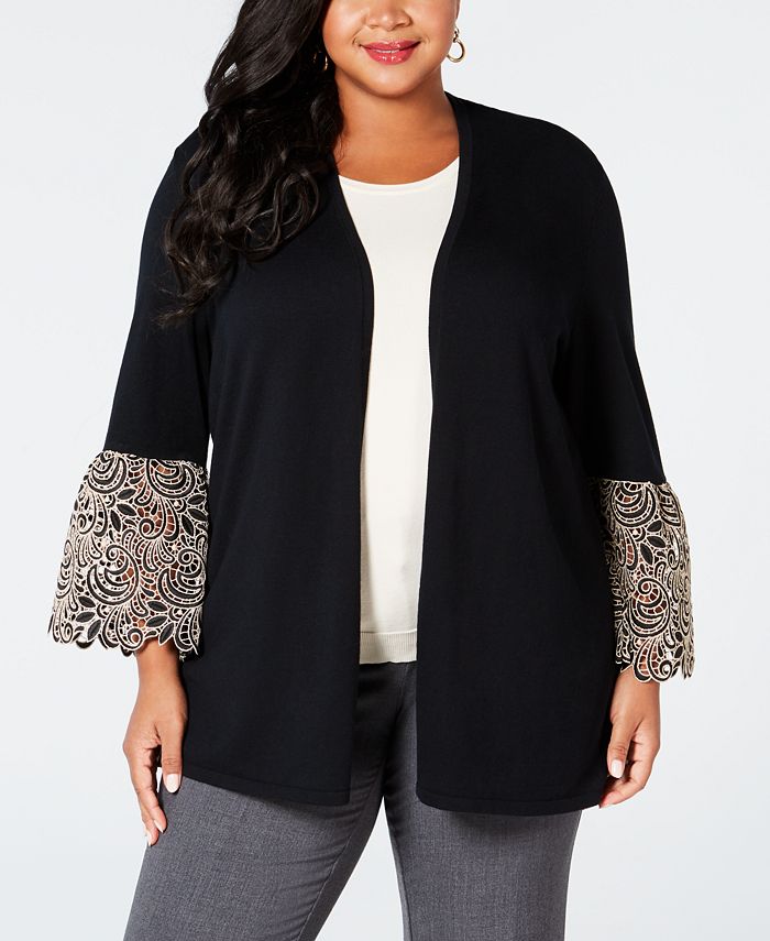Alfani Plus Size Lace-Cuff Cardigan, Created for Macy's - Macy's