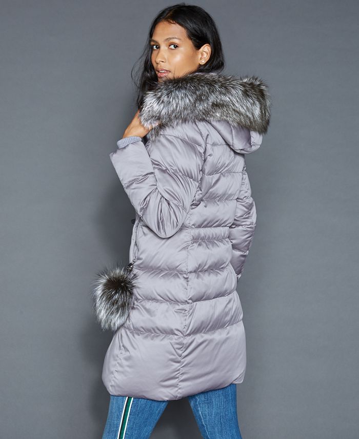 The Fur Vault Fox-Fur-Trim Puffer Coat - Macy's
